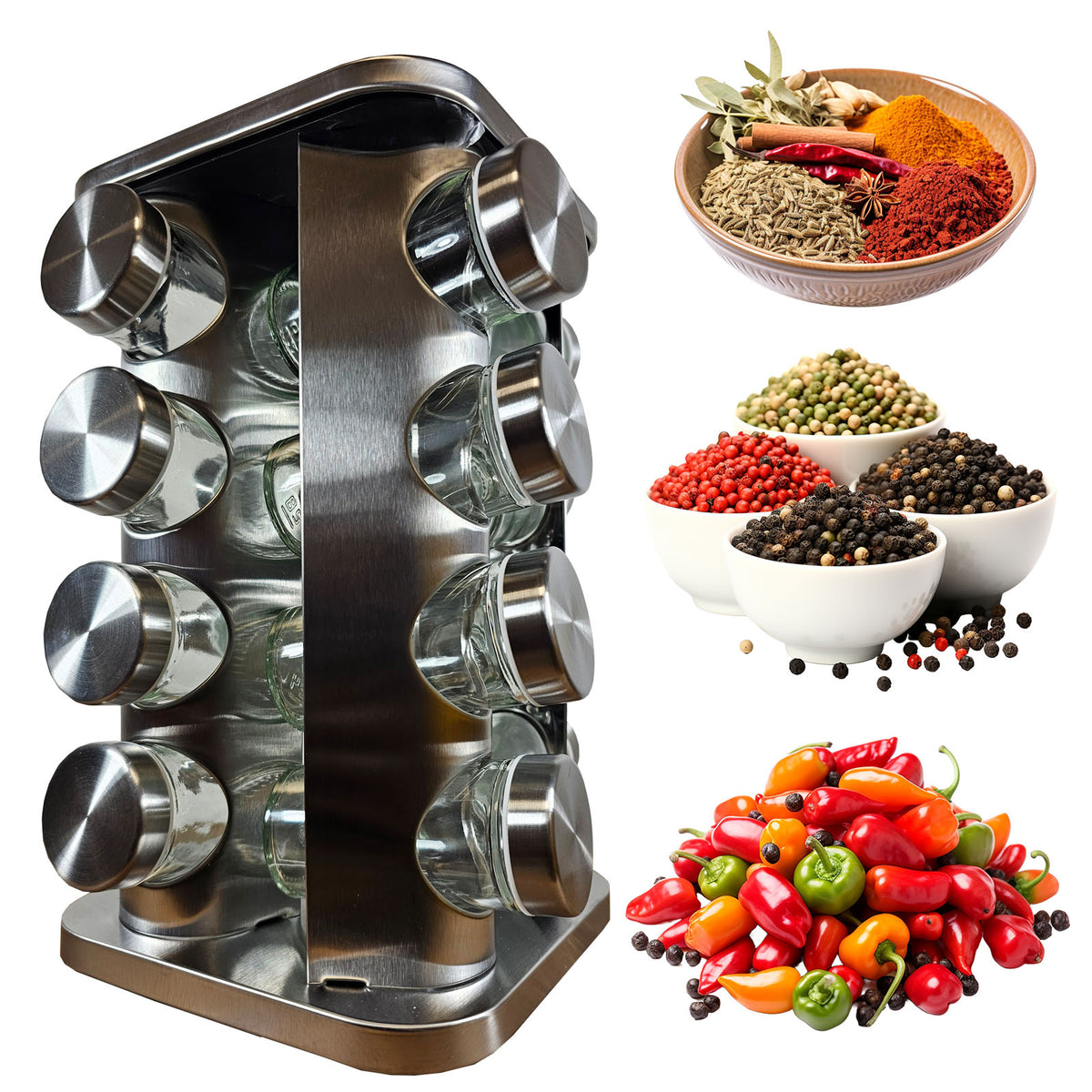 16 Jar Spice Rack Carousel Stainless Steel - FREE SHIPPING ...